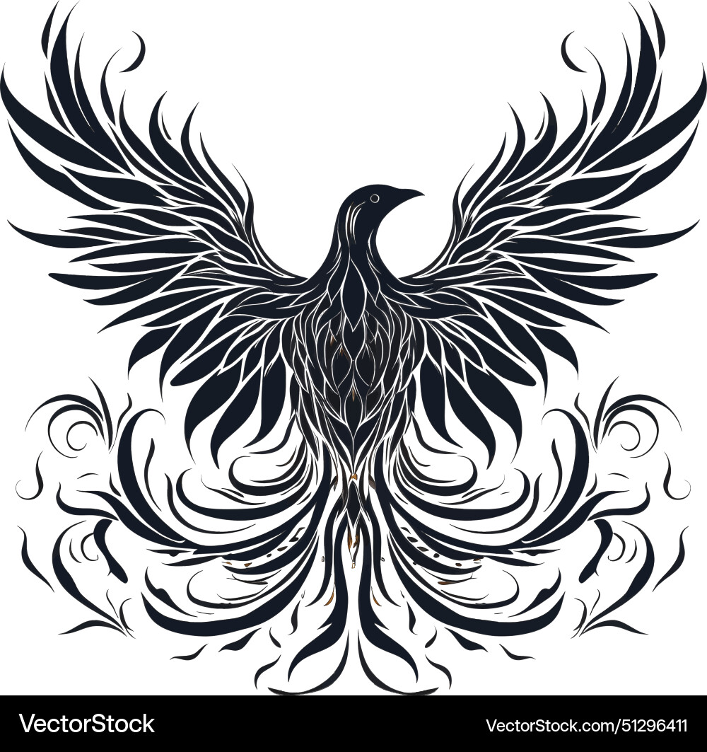 Black silhouette tattoo of a eagle phoenix Vector Image
