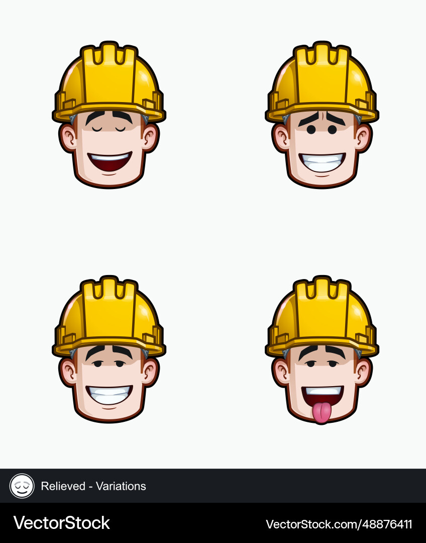 Construction Worker - Relieved Expressions Vector Image