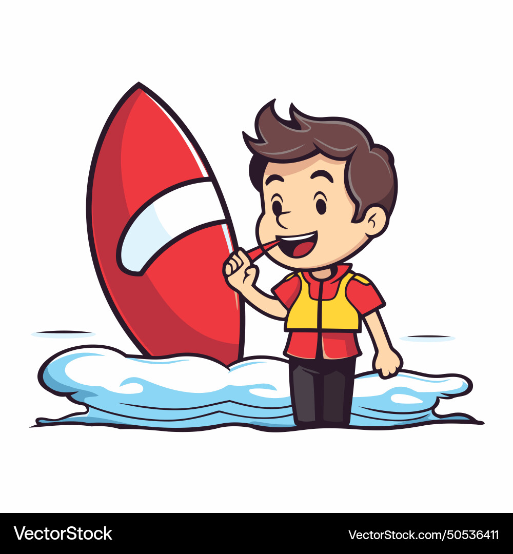 Surfer boy with surfboard cartoon character Vector Image