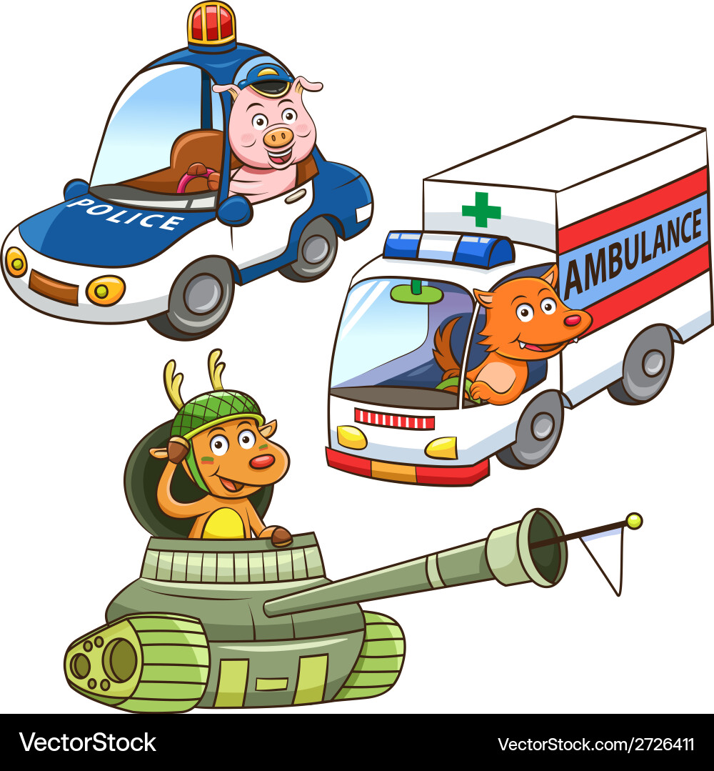Vehicles and Animals Cartoon Royalty Free Vector Image