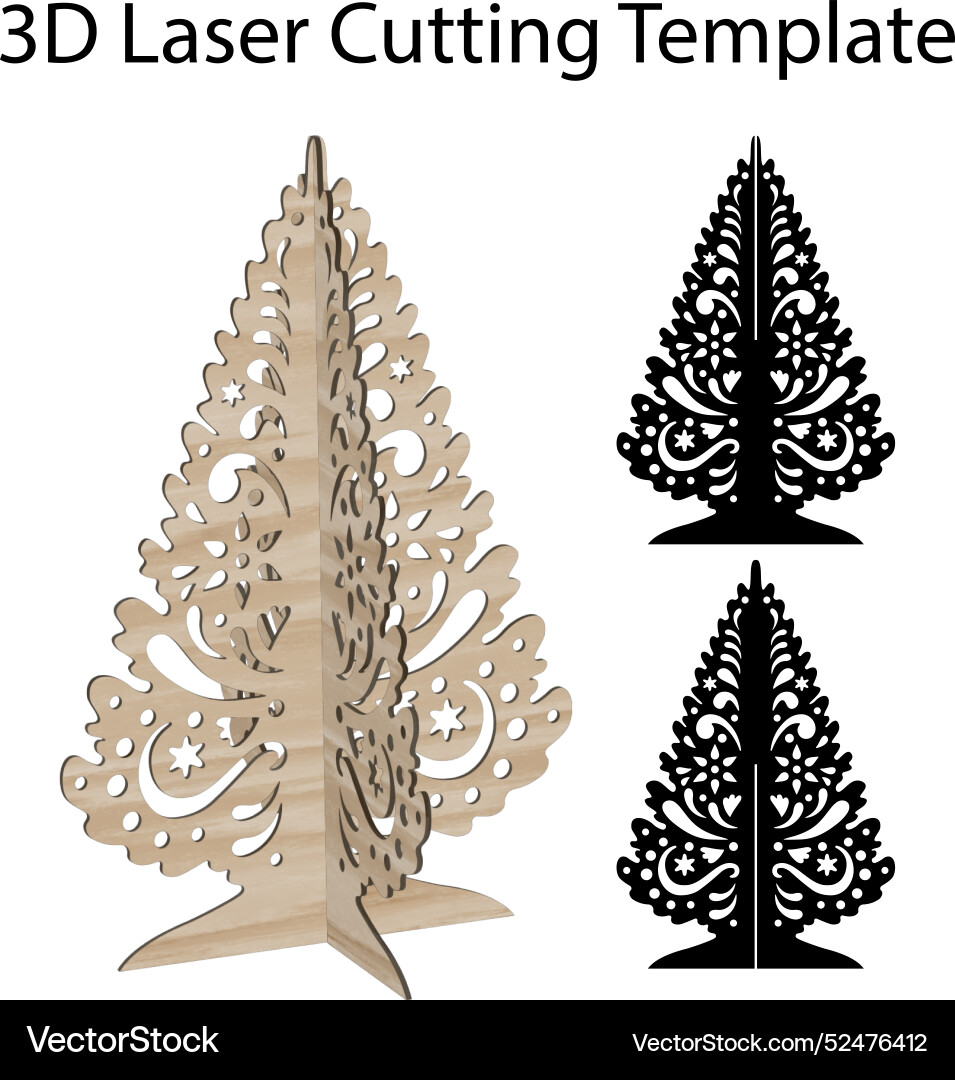 3d christmas tree template for laser cut Vector Image