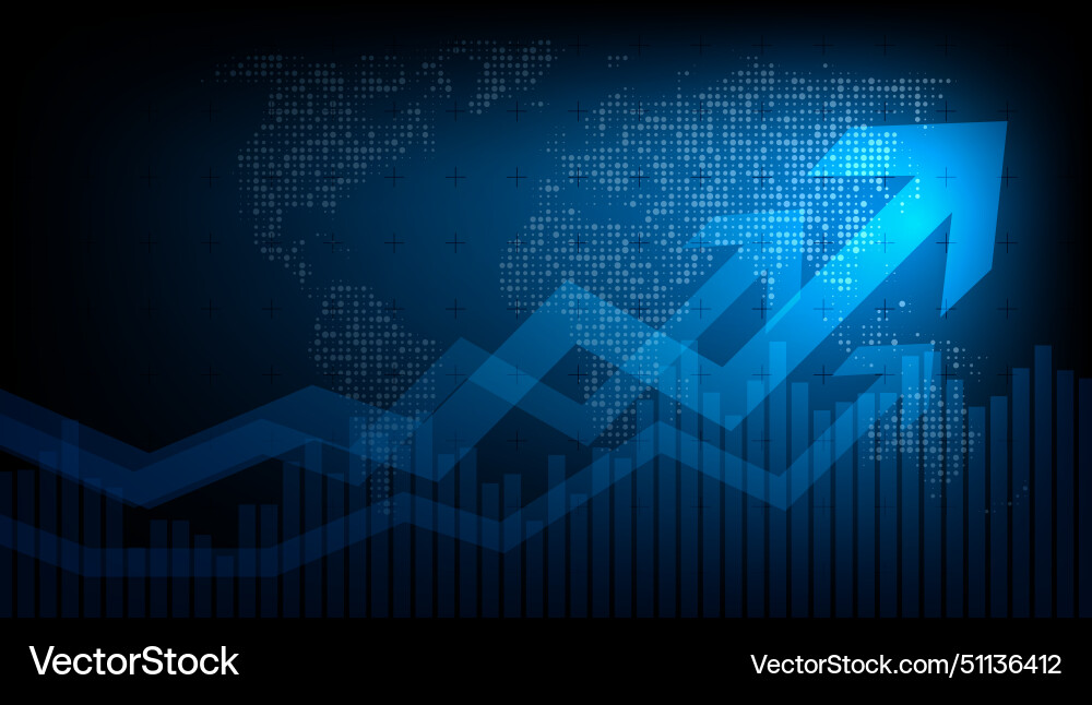 Abstract blue financial chart with world map Vector Image