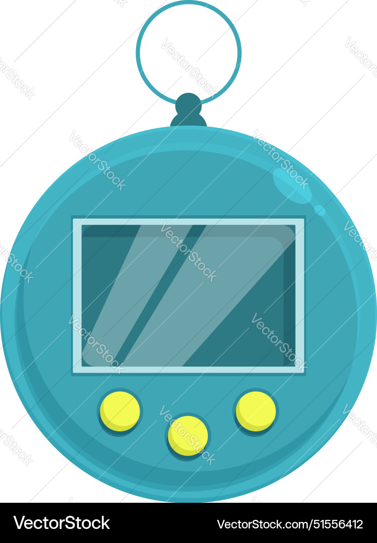 Blue tamagotchi toy hanging on keychain ring Vector Image
