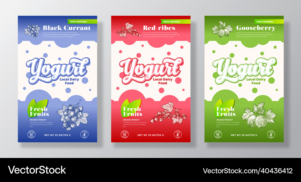 Fruits berries yogurt label templates set Vector Image