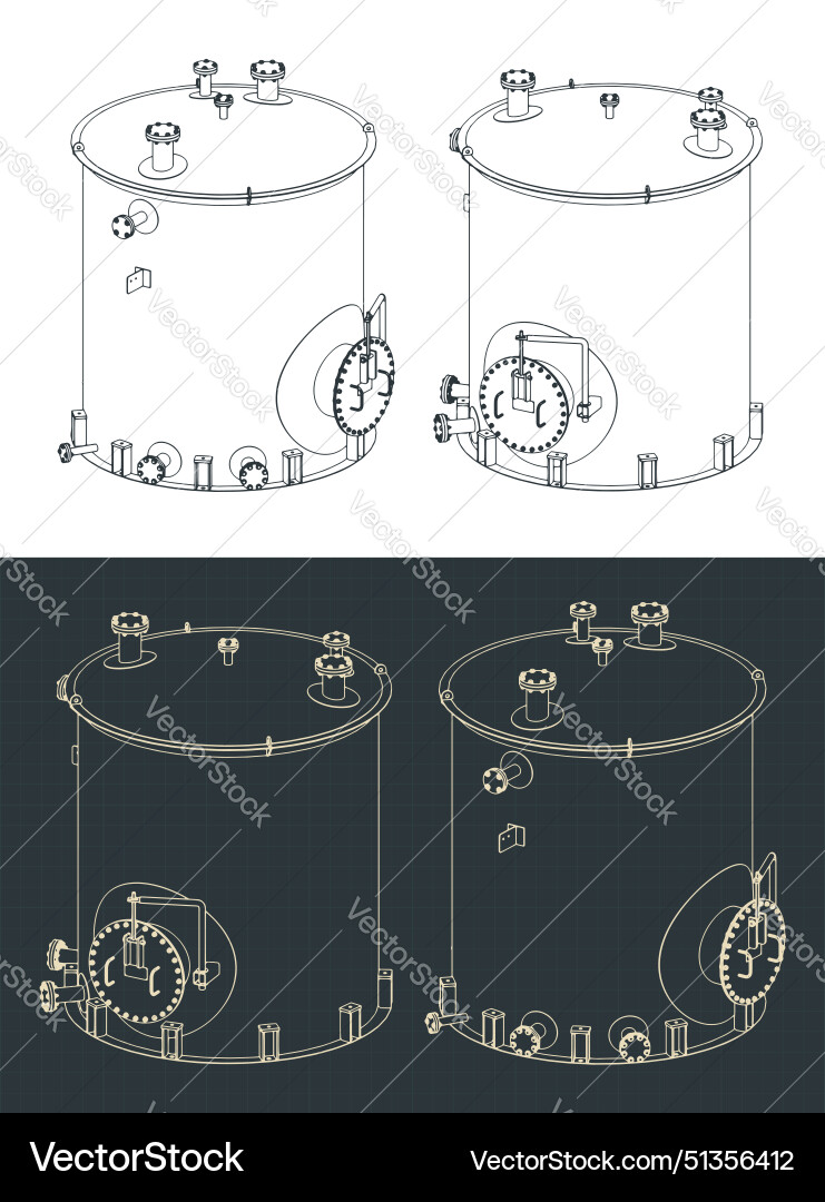 Large industrial tank isometric blueprints Vector Image
