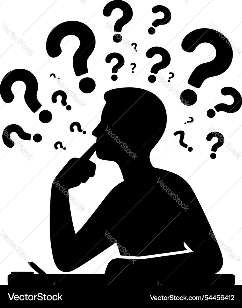 Person contemplating numerous questions Royalty Free Vector