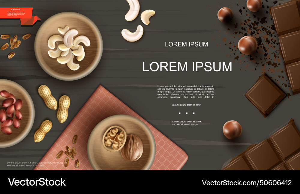 Realistic healthy nuts template Royalty Free Vector Image