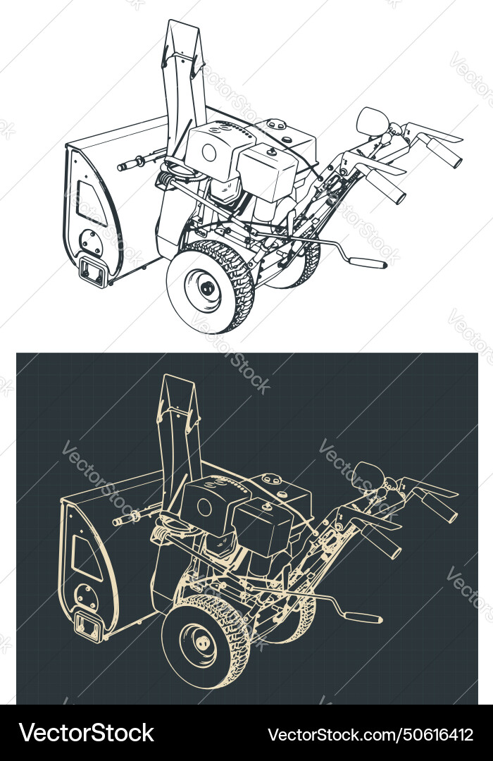 Snowblower isometric blueprint Royalty Free Vector Image