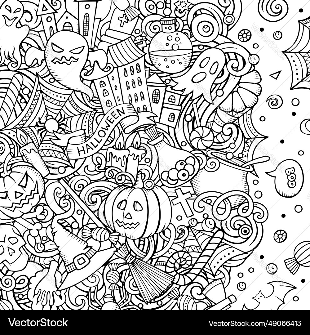 Cartoon doodles happy halloween border Royalty Free Vector