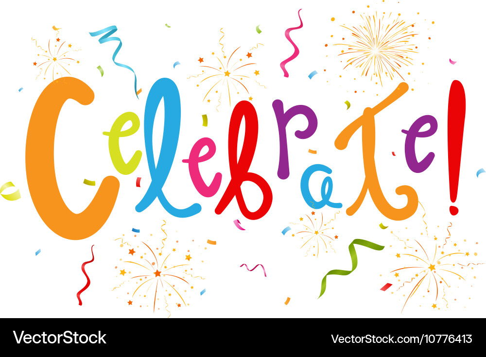 Celebrate with confetti and fireworks Royalty Free Vector