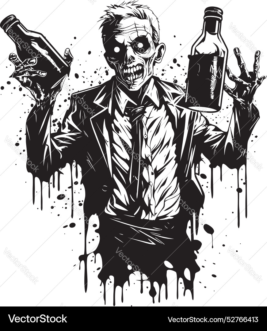 Cryptic cocktails zombie holding whiskey bottle Vector Image