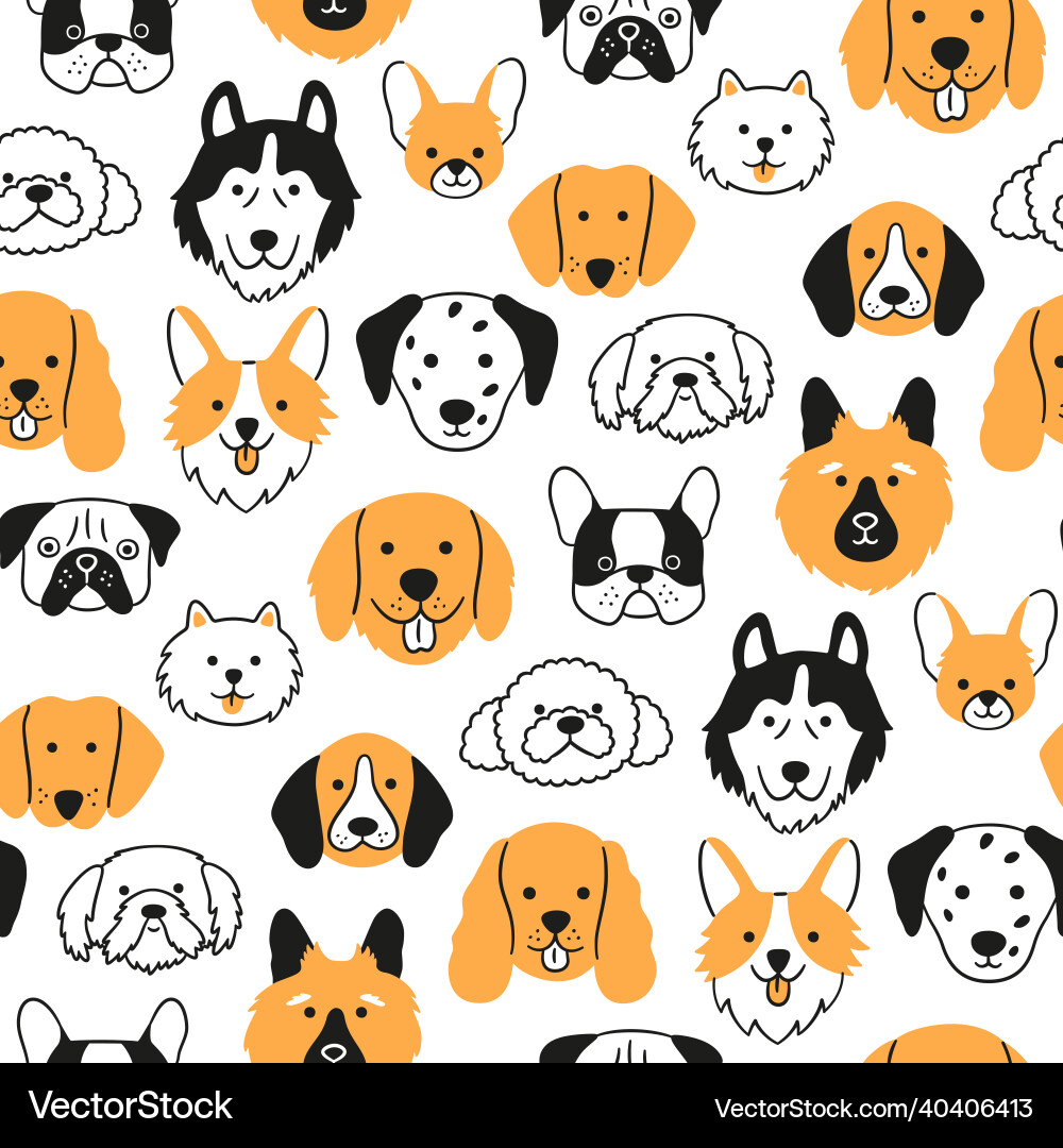 Cute Dog Faces Seamless Pattern Royalty Free Vector Image