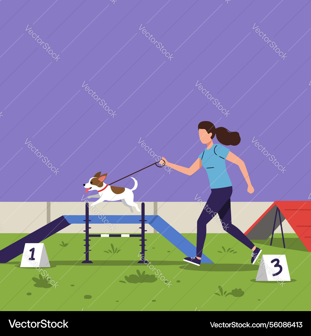 Dog agility training with woman Royalty Free Vector Image
