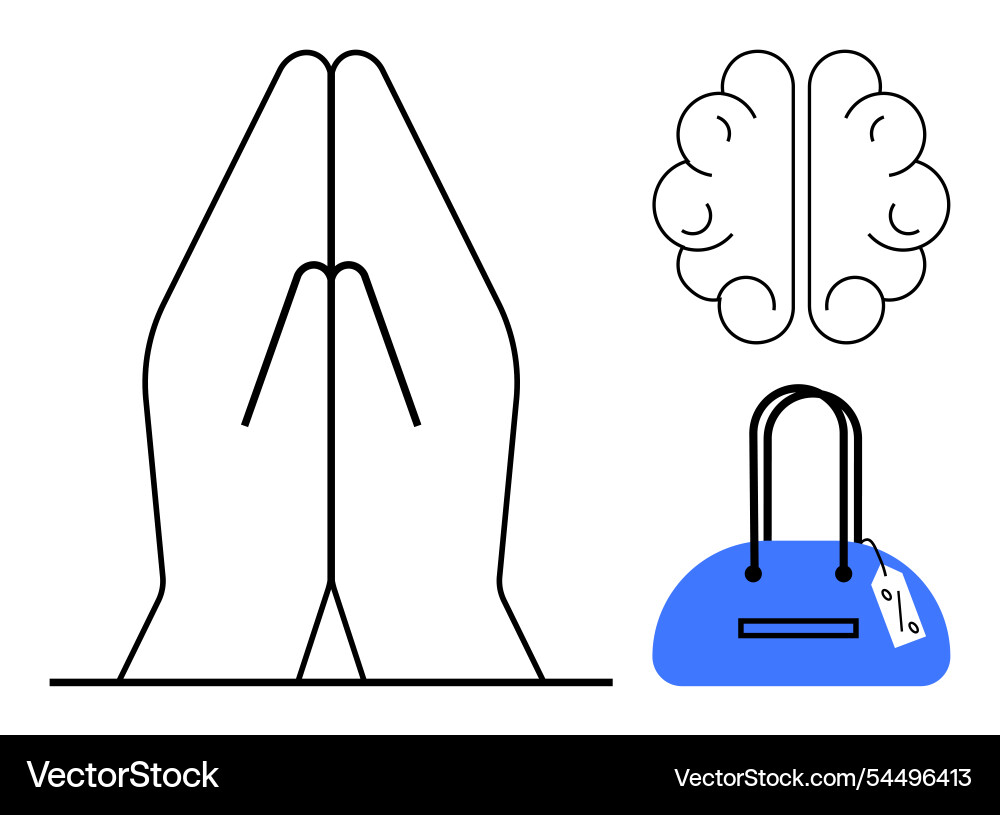 Hands in prayer position brain Royalty Free Vector Image