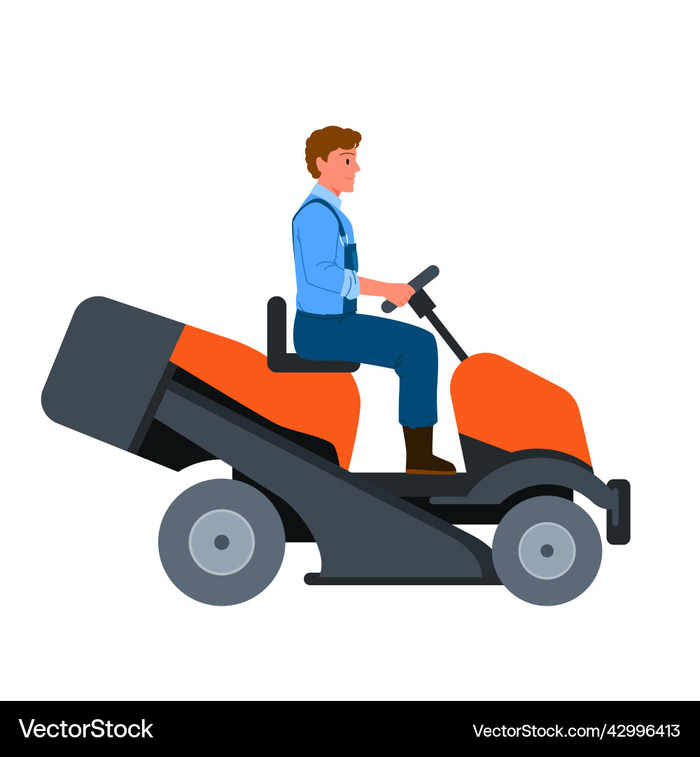Man mowing grass with lawn mower tractor male Vector Image
