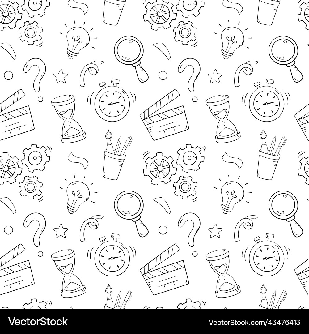 Quiz seamless pattern in doodle style Royalty Free Vector