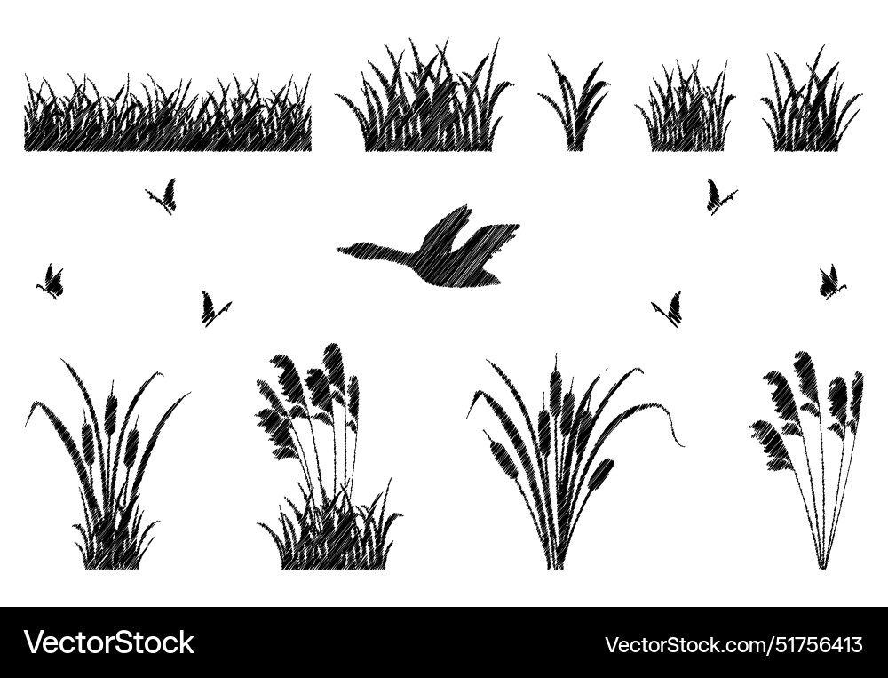 Set of silhouette elements reeds and marsh – Royalty-Free Vector ...