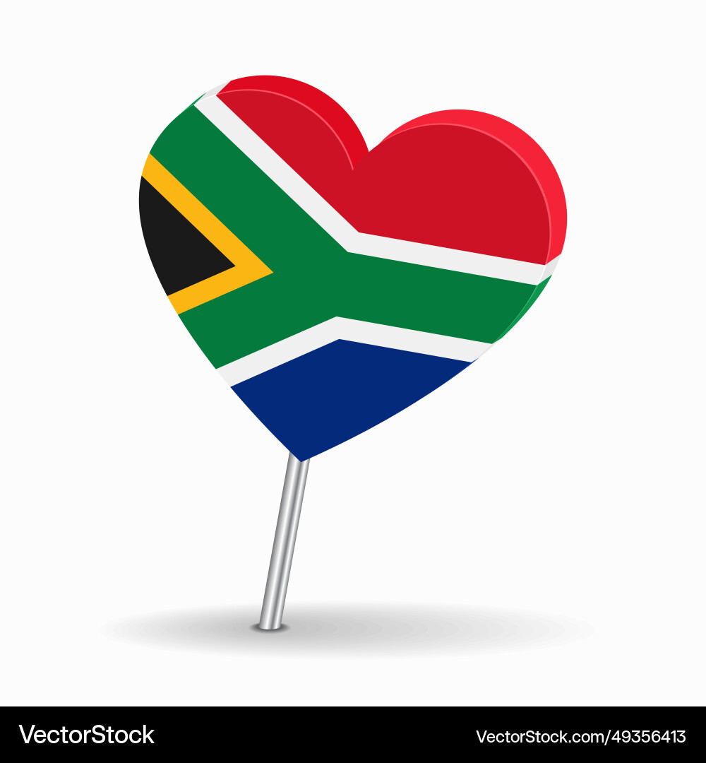 South african flag heart-shaped map pointer layout