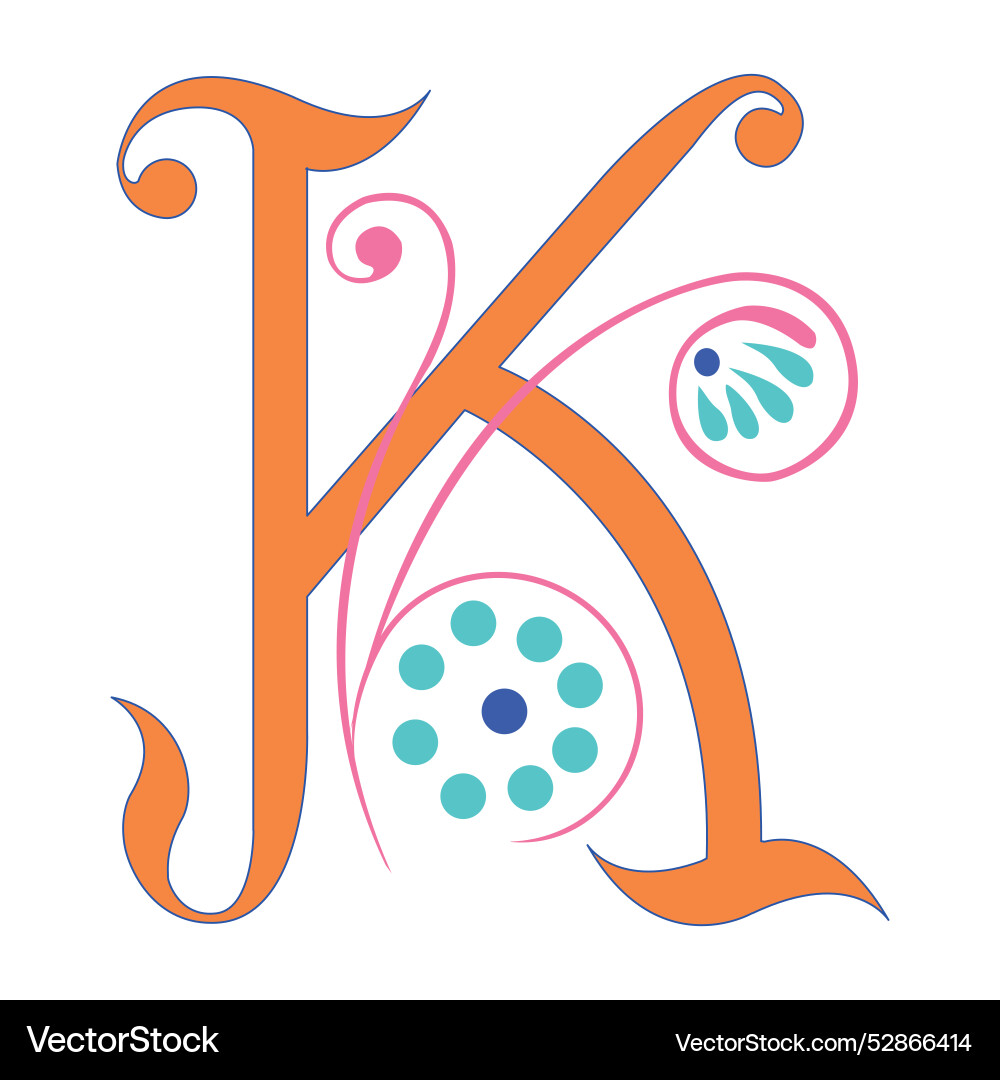 Art spring initial caps font capital letter k Vector Image