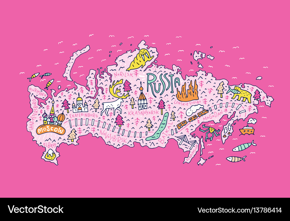 Cartoon map of russia Royalty Free Vector Image