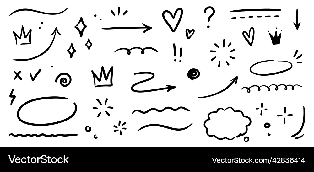 Doodle underline emphasis line shape set hand Vector Image