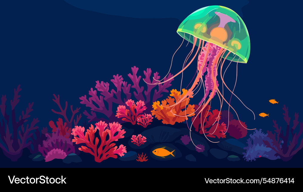 Underwater background with a jellyfish art Vector Image