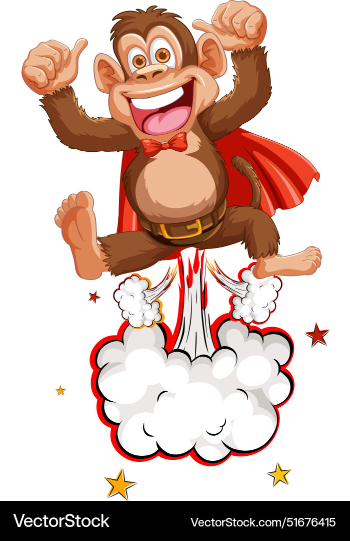 Cheerful monkey flying with a red cape Royalty Free Vector