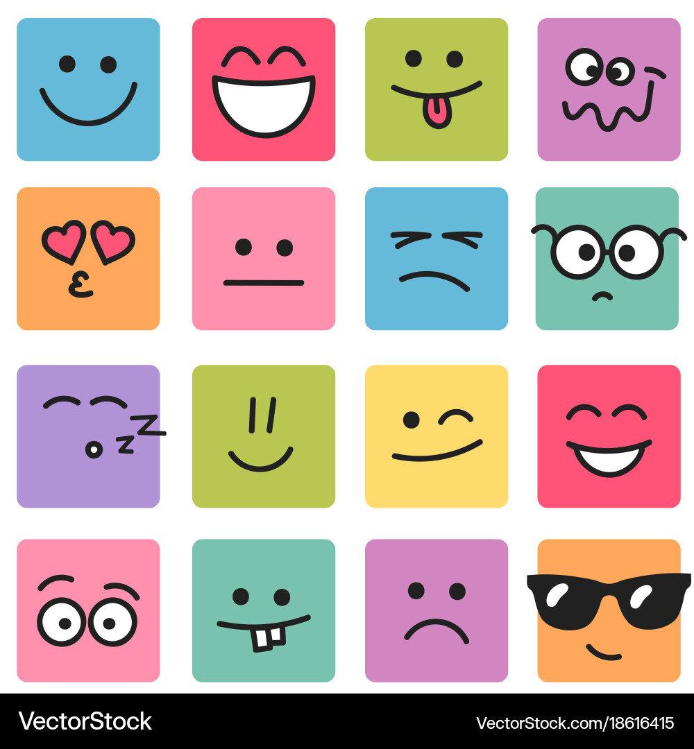 Emotional square colorful faces Royalty Free Vector Image