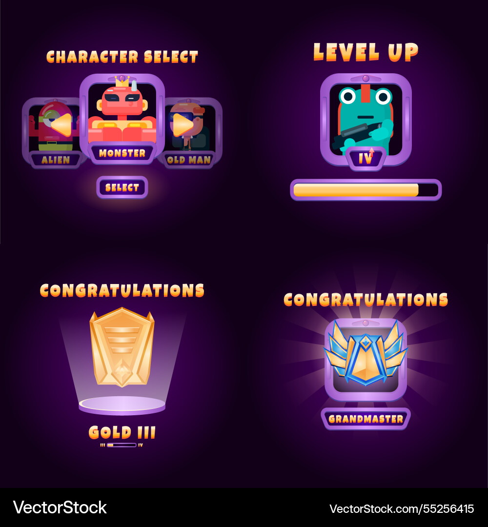 Fantasy game ui screen interface kit Royalty Free Vector