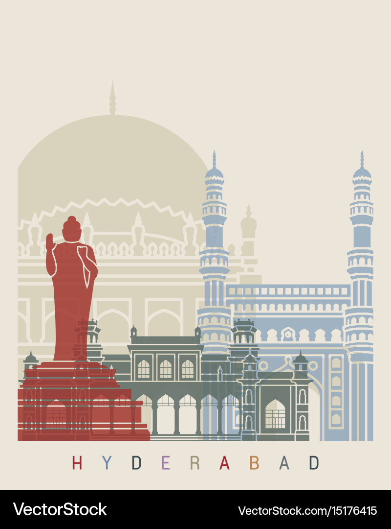 Hyderabad skyline poster Royalty Free Vector Image