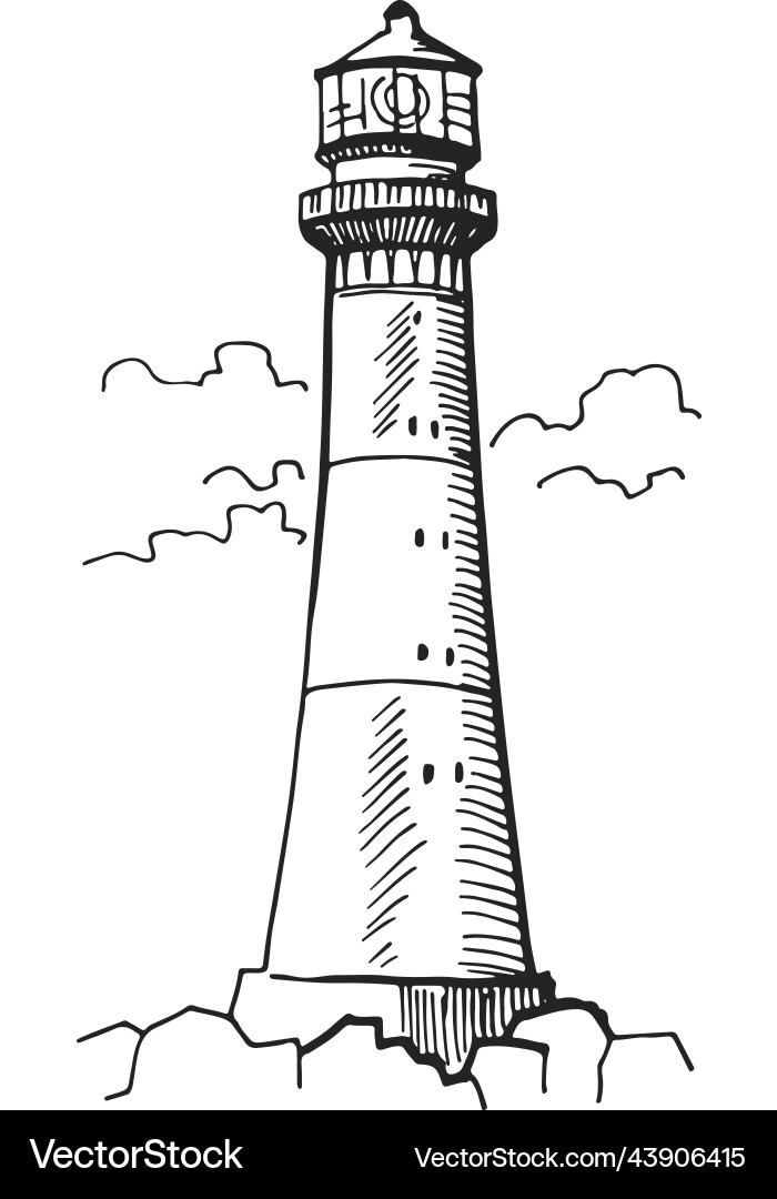 Lighthouse engraving hand drawn coast signal Vector Image
