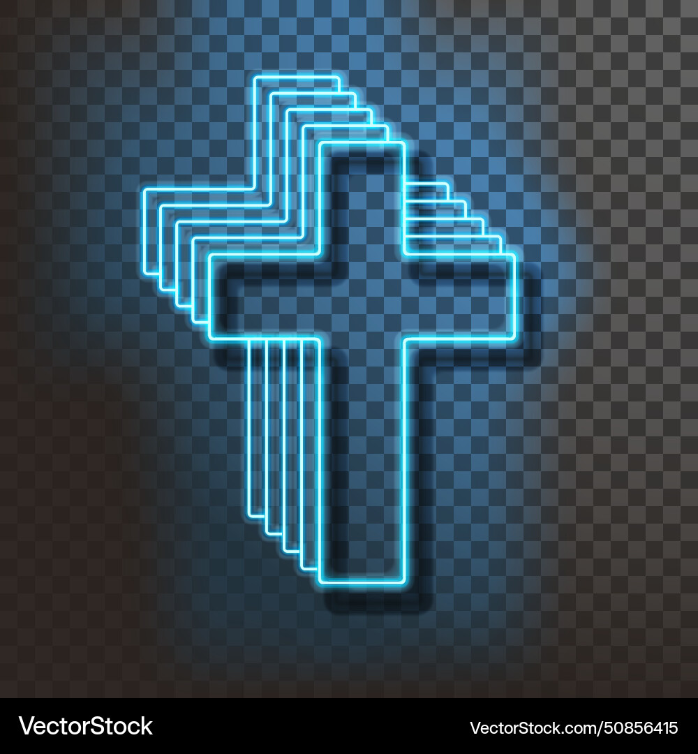 Neon blue christian cross on a transparent Vector Image