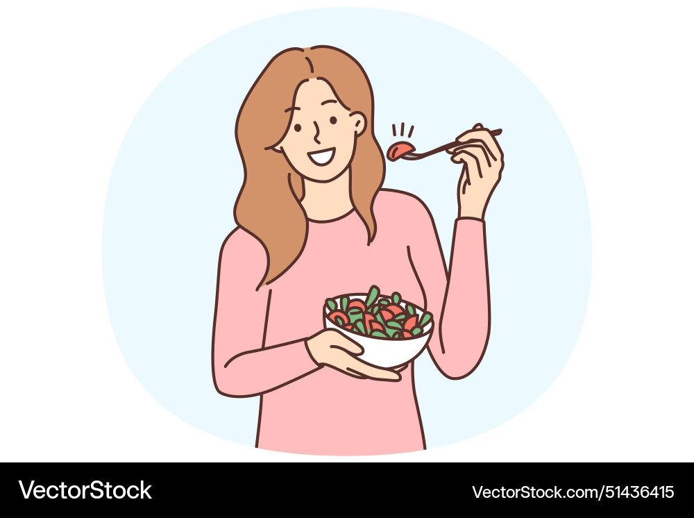 Smiling woman eating salad Royalty Free Vector Image