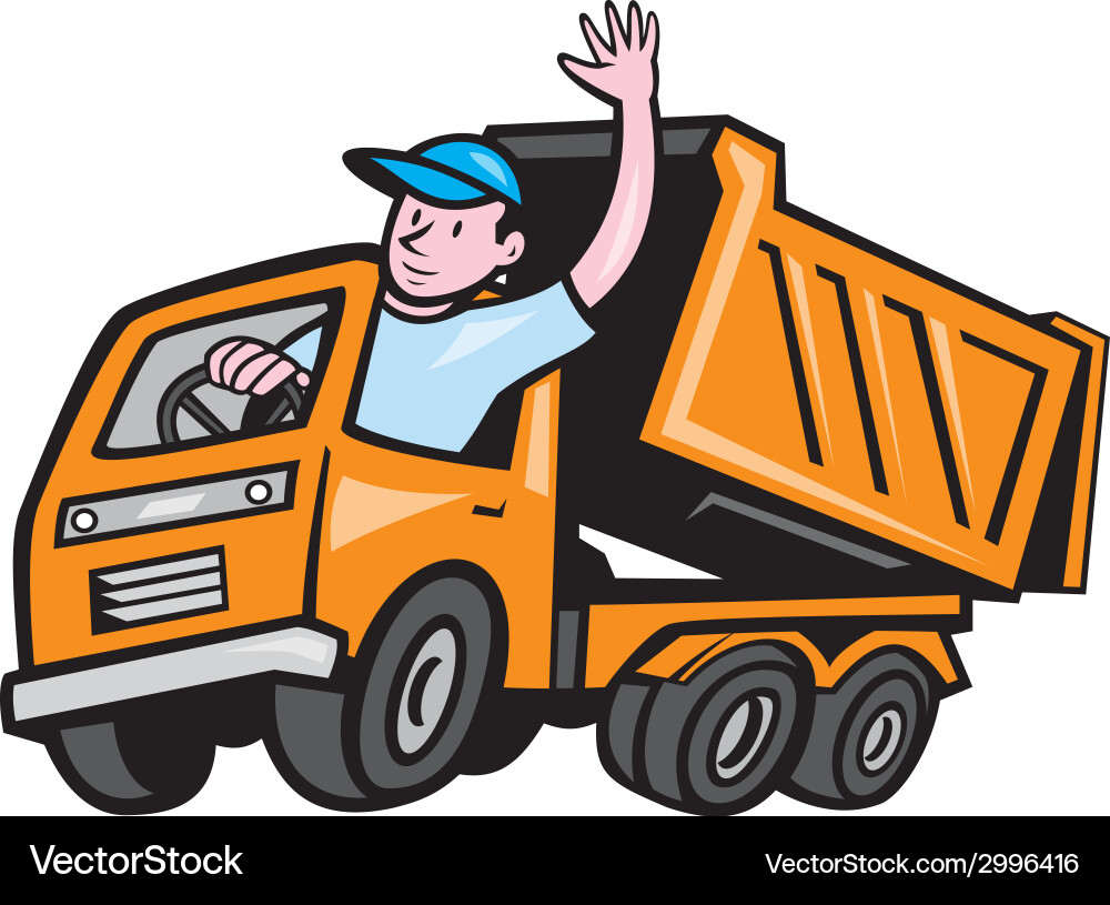 Dump truck driver waving cartoon Royalty Free Vector Image