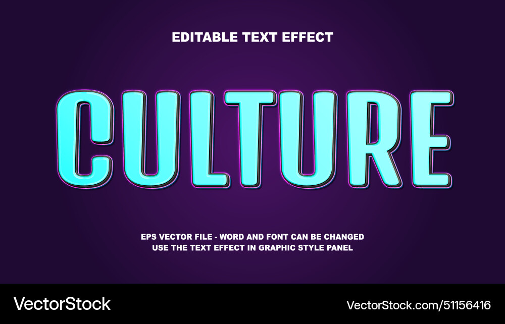 Editable text effect culture 3d template Vector Image