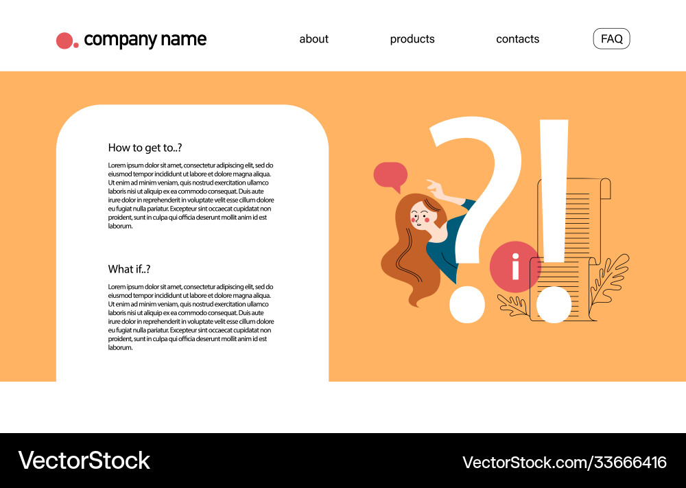 Landing page design template with frequently Vector Image