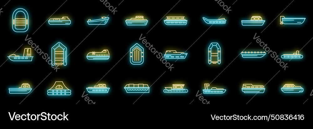 Rescue boat icons set neon Royalty Free Vector Image