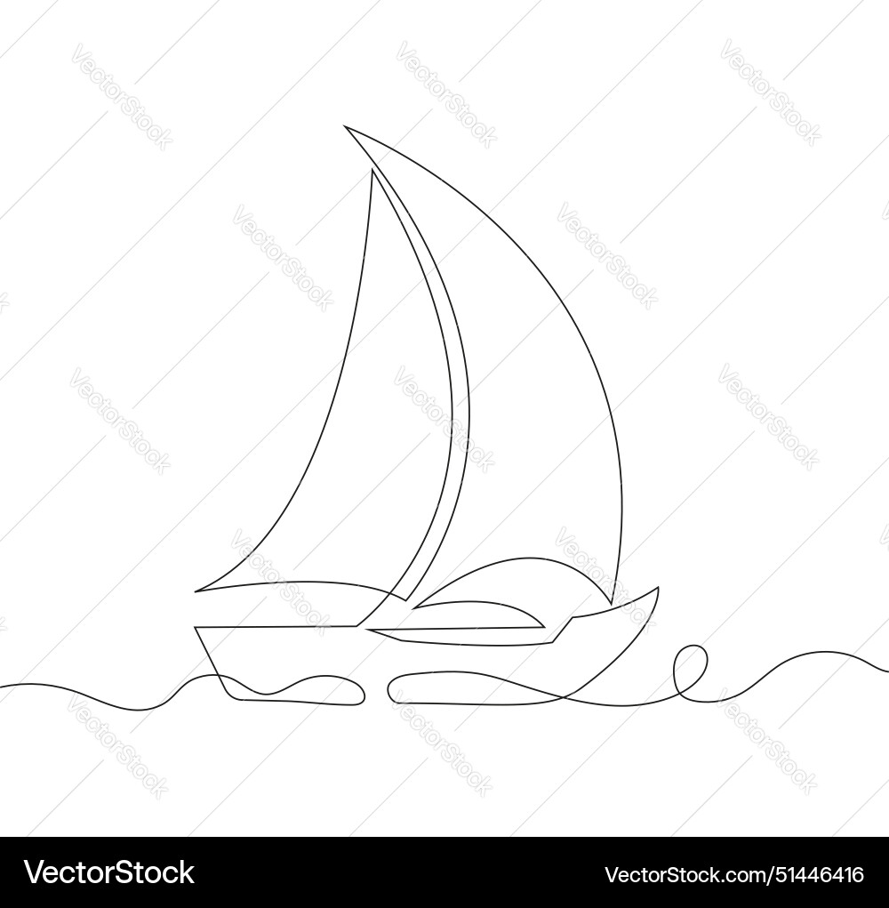 Sailing boat in continuous line drawing style Vector Image