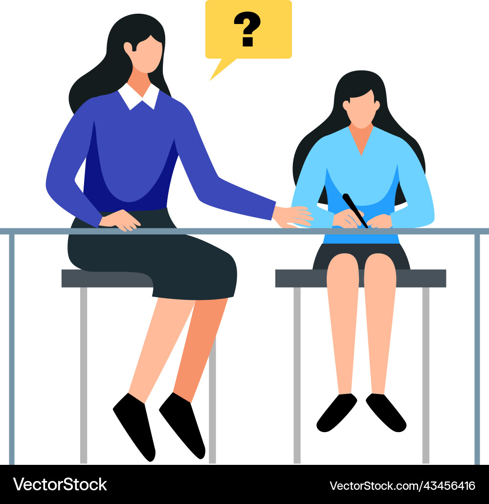 Teachers question desk composition Royalty Free Vector Image