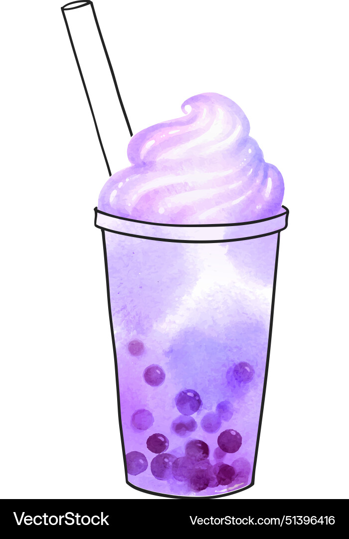Watercolor bubble tea with whipped cream Vector Image