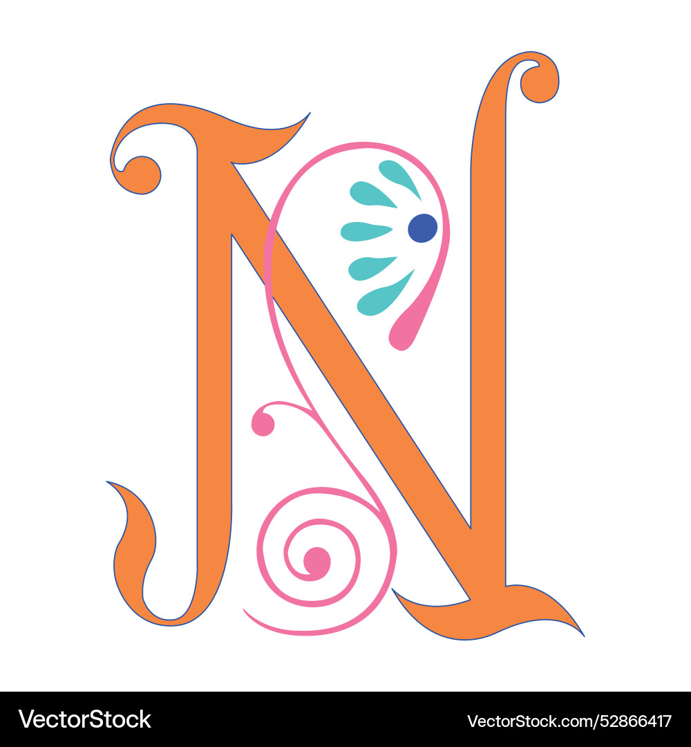 Art spring initial caps font capital letter n Vector Image