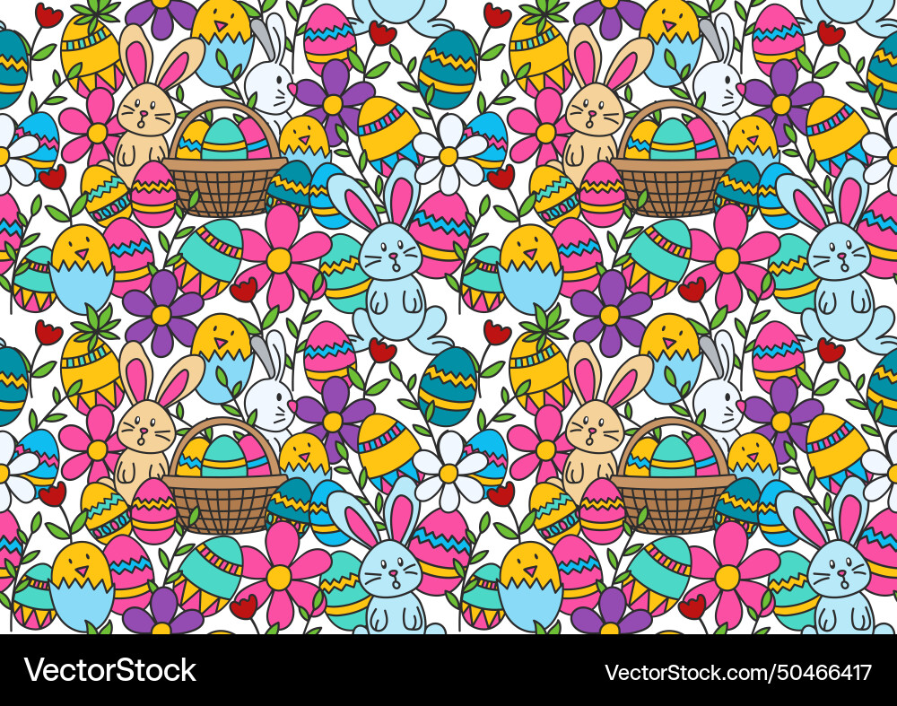 Doodle line art easter seamless pattern Royalty Free Vector