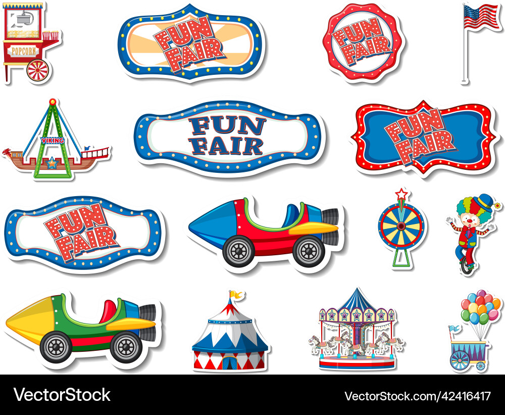 Sticker Set von Freizeitpark und lustige faire Objekte
