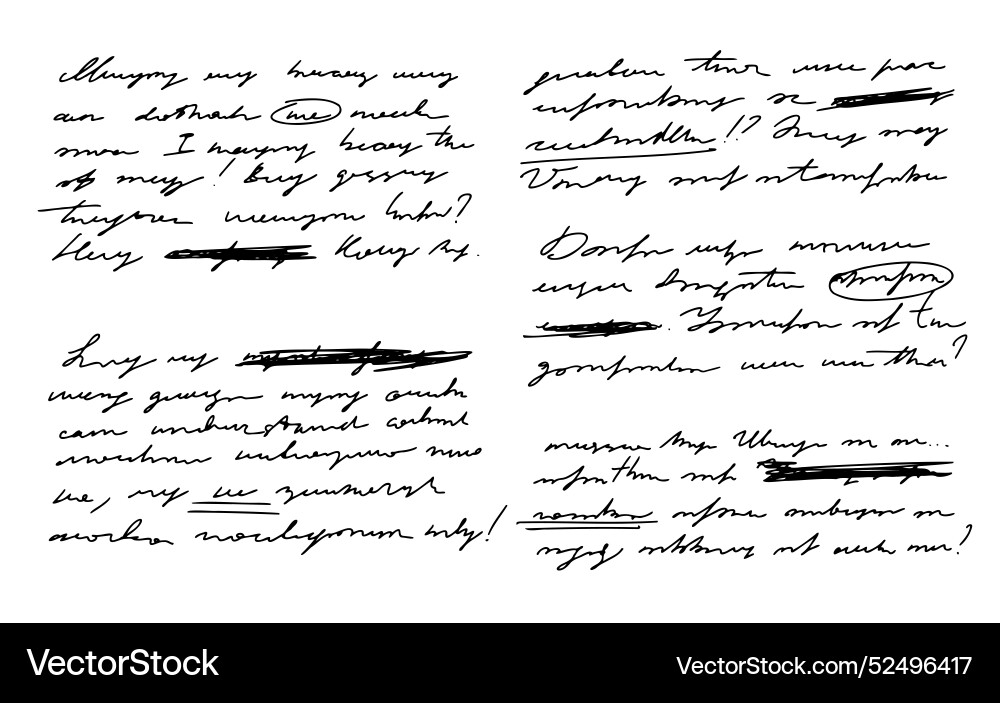Unreadable handwritten text sweeping handwriting Vector Image