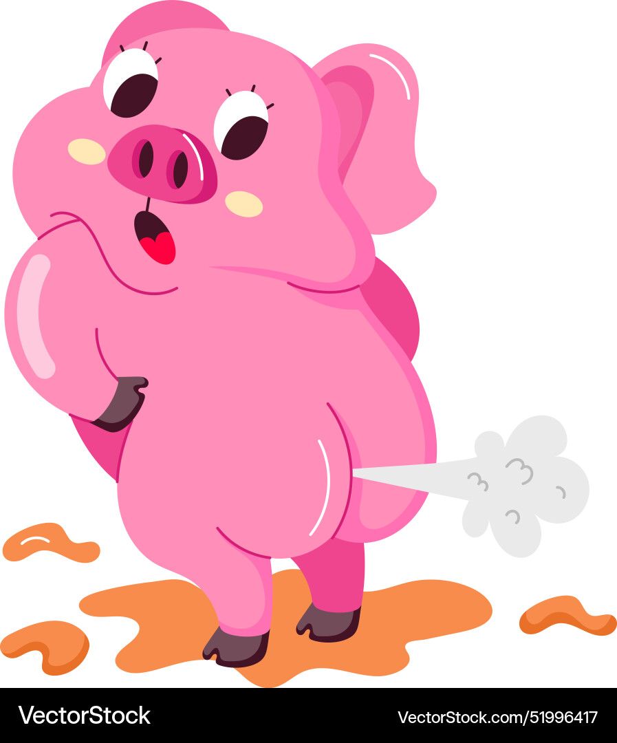 Webpig farting funny flat style sticker Royalty Free Vector