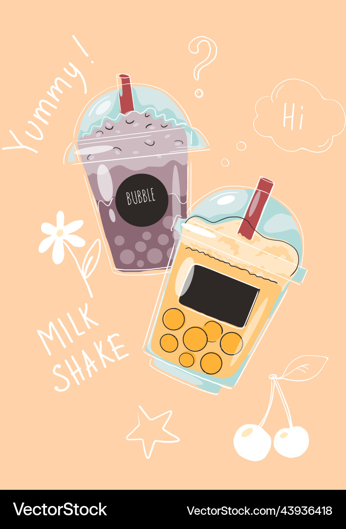 Bubble tea cold summer drink with tropical fruits Vector Image