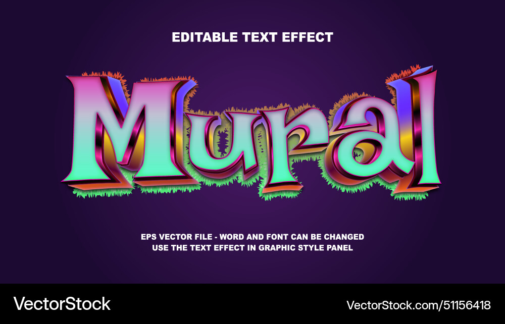 Editable text effect mural 3d template Royalty Free Vector