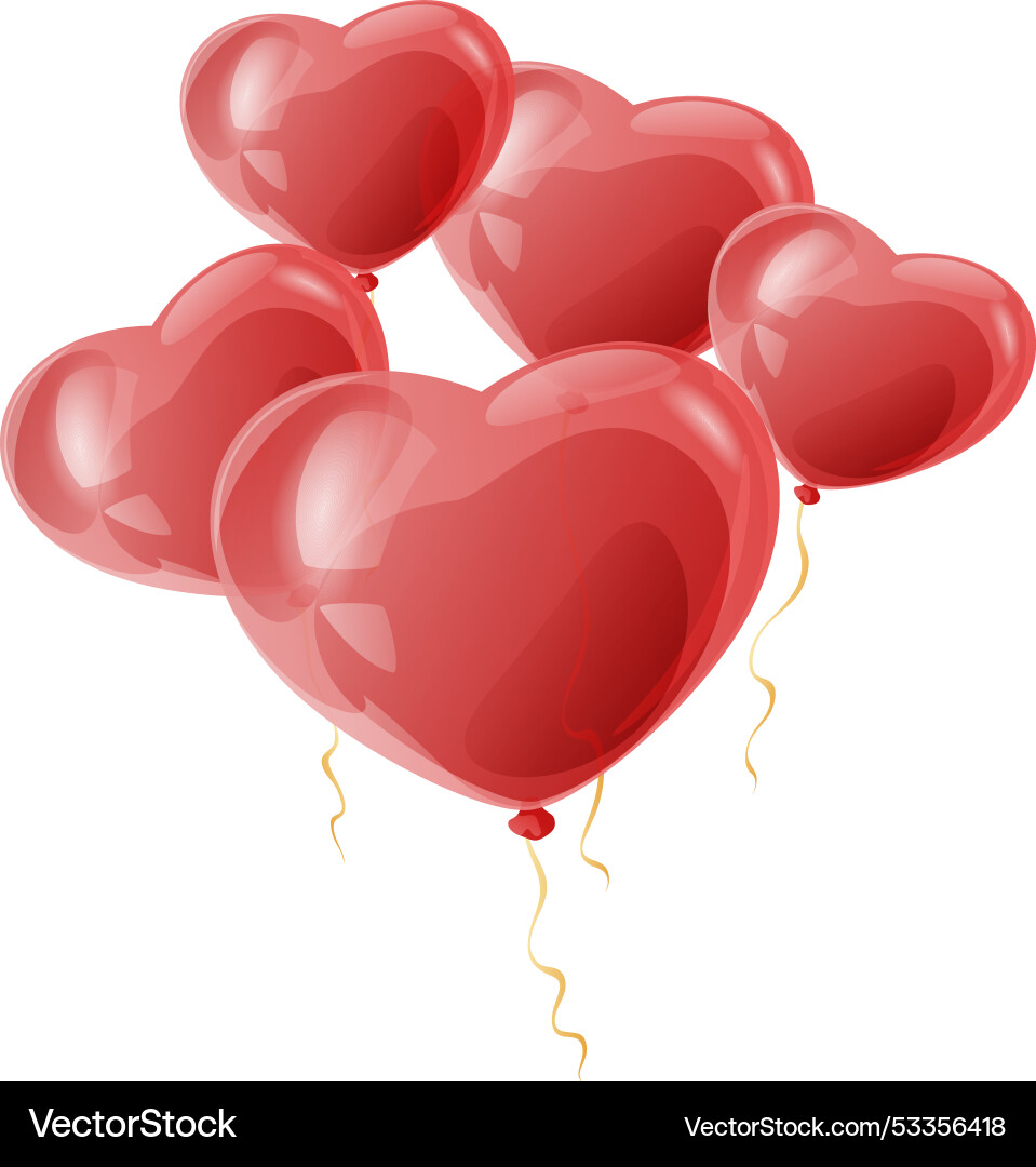 Five red heart-shaped balloons isolated against Vector Image