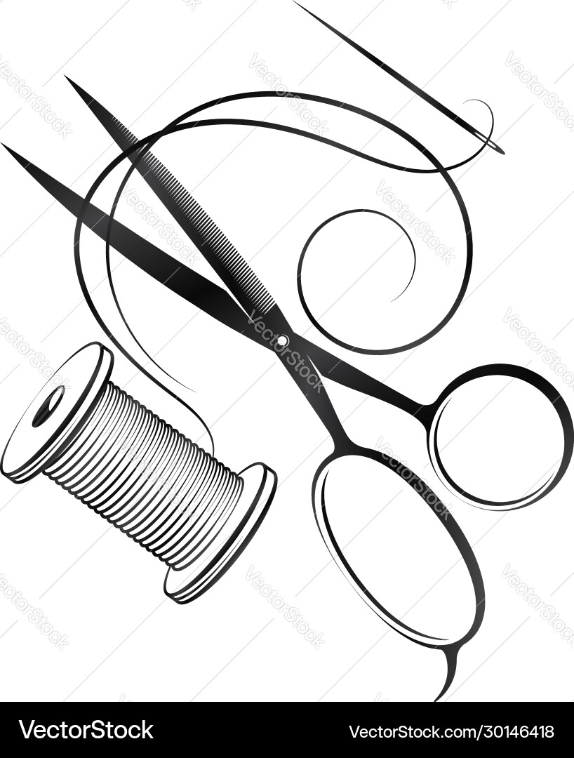 Sewing Tools & Thread Silhouette Royalty Free Vector