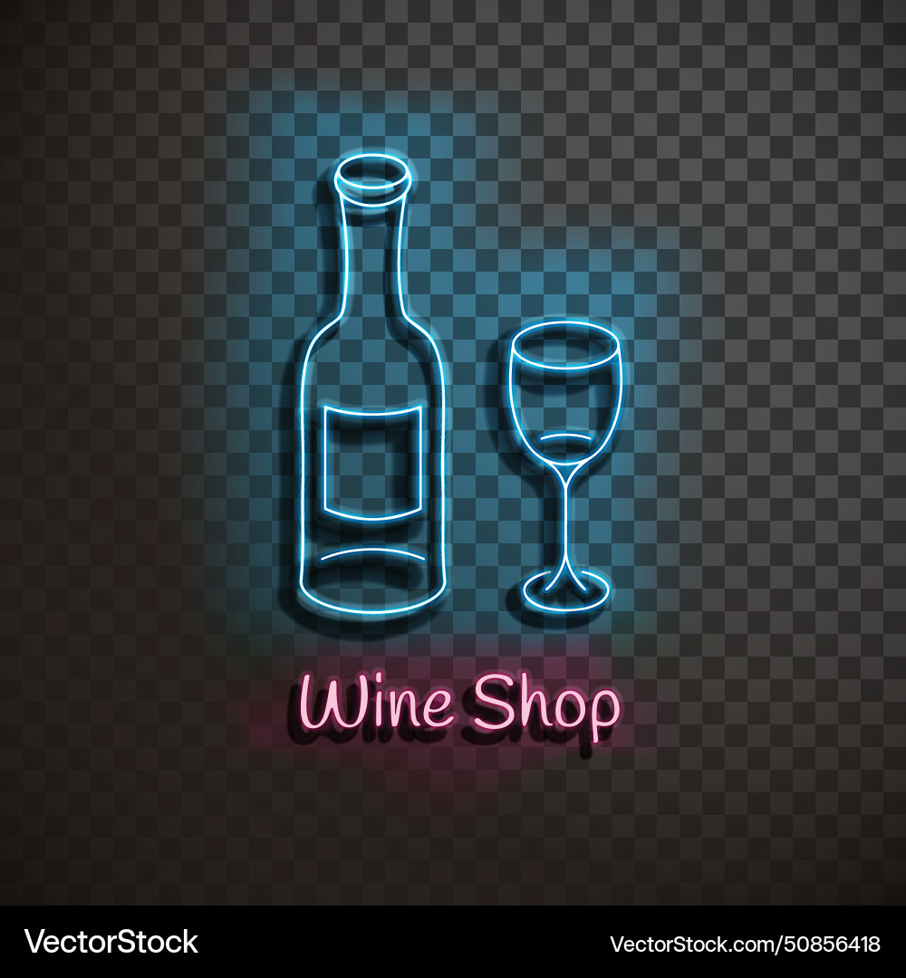 Wine shop neon blue sign light banner Royalty Free Vector